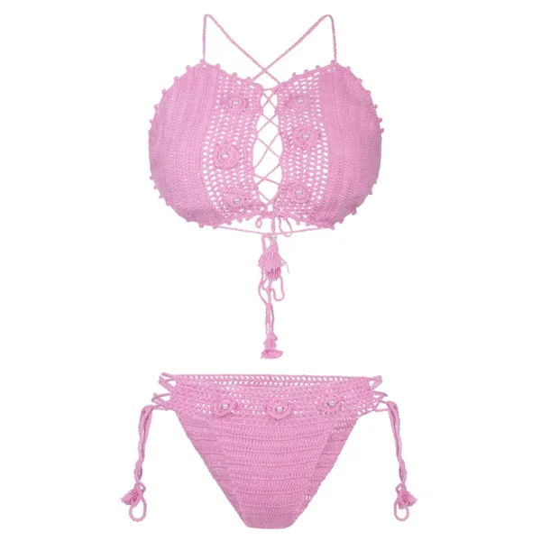 Women’s Pink Color Crisscross Crochet Lingerie – Xoticahub India